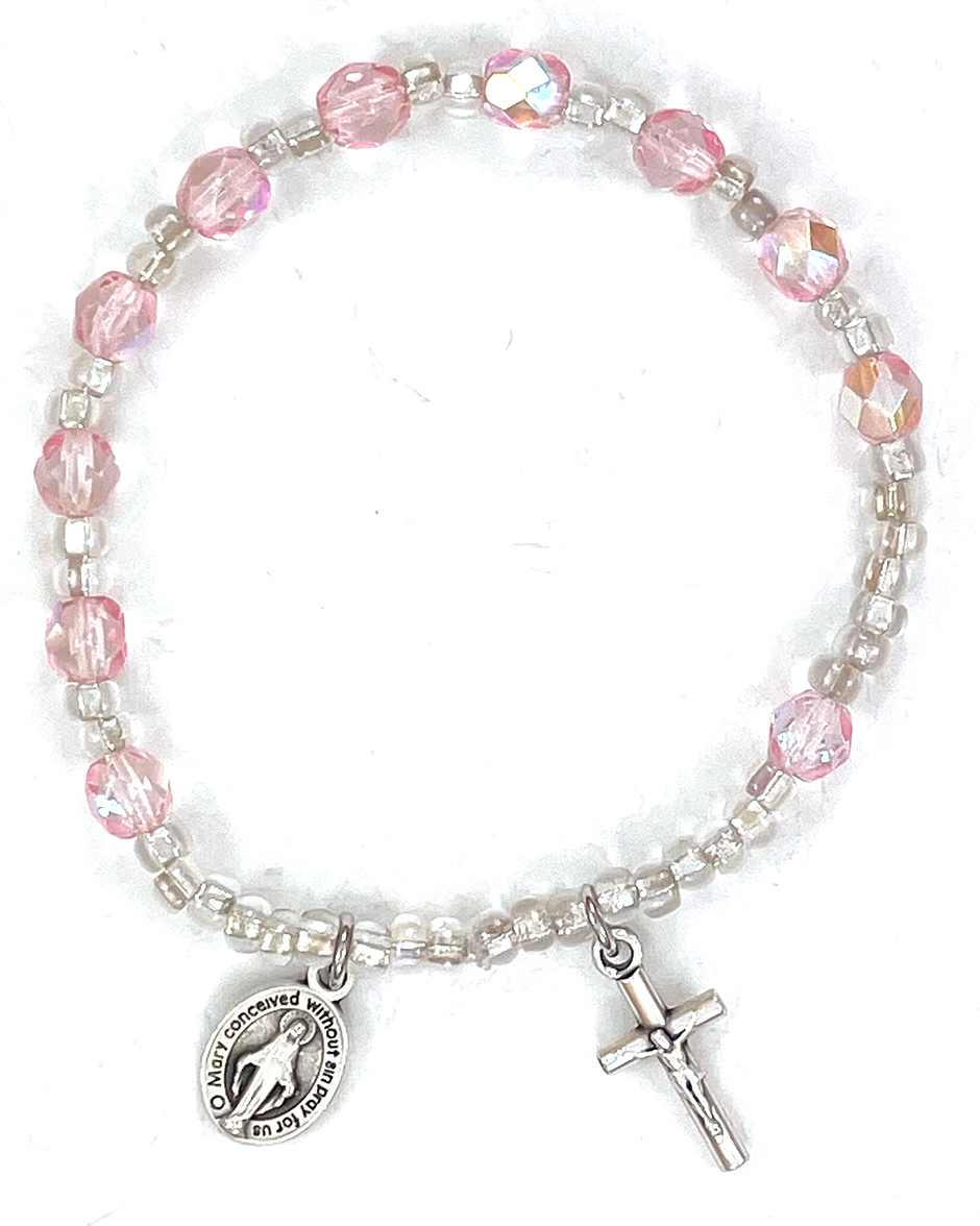Pink Sparkle Stretch Rosary Bracelet | Our Lady of Grace Rosaries
