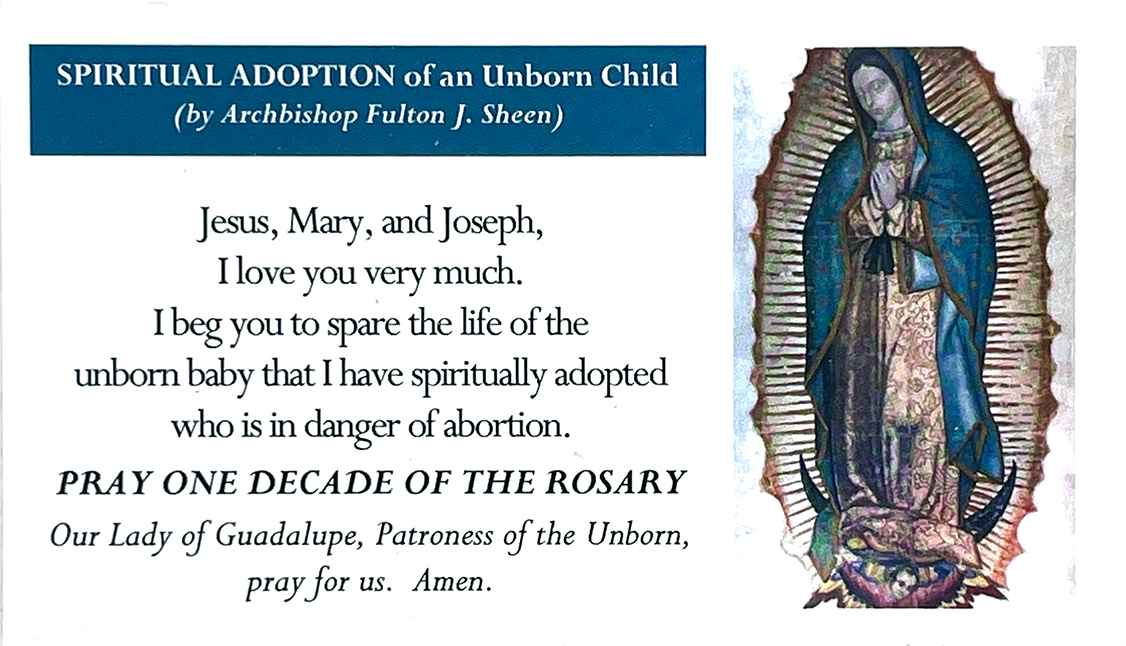 Spiritual Adoption Prayer Card ($0.49) | Our Lady of Grace Rosaries